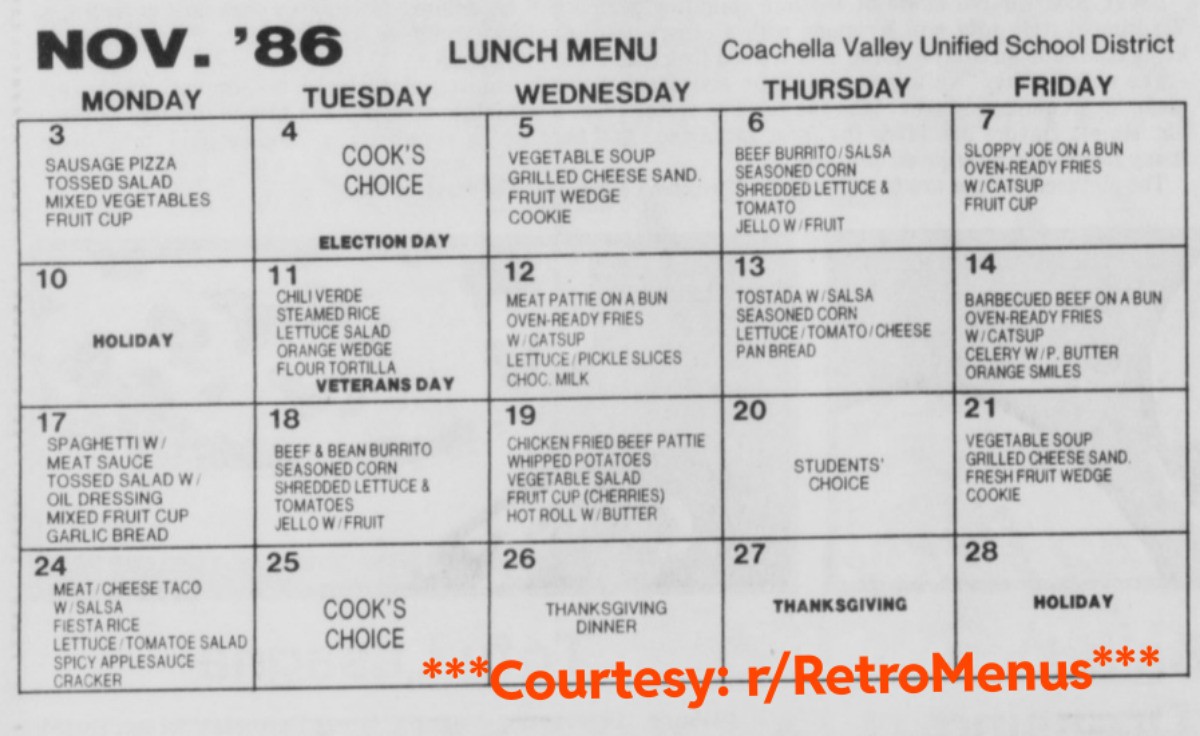 11 Photos of School Lunch Menus Over the years
